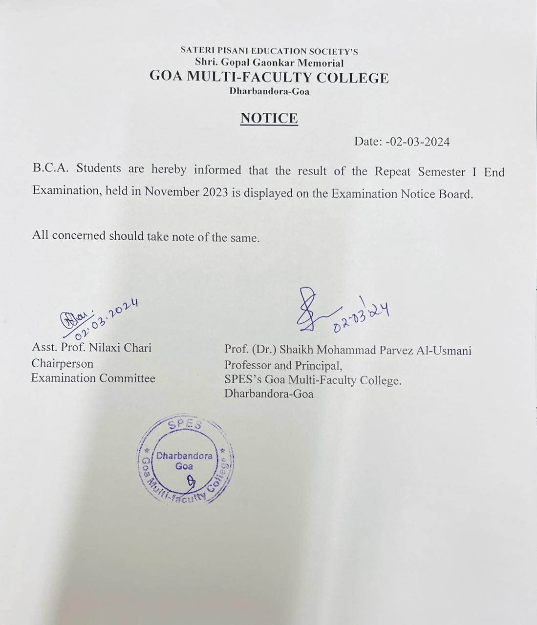 STUDENT NOTICE BOARD – Goa Multi Faculty College