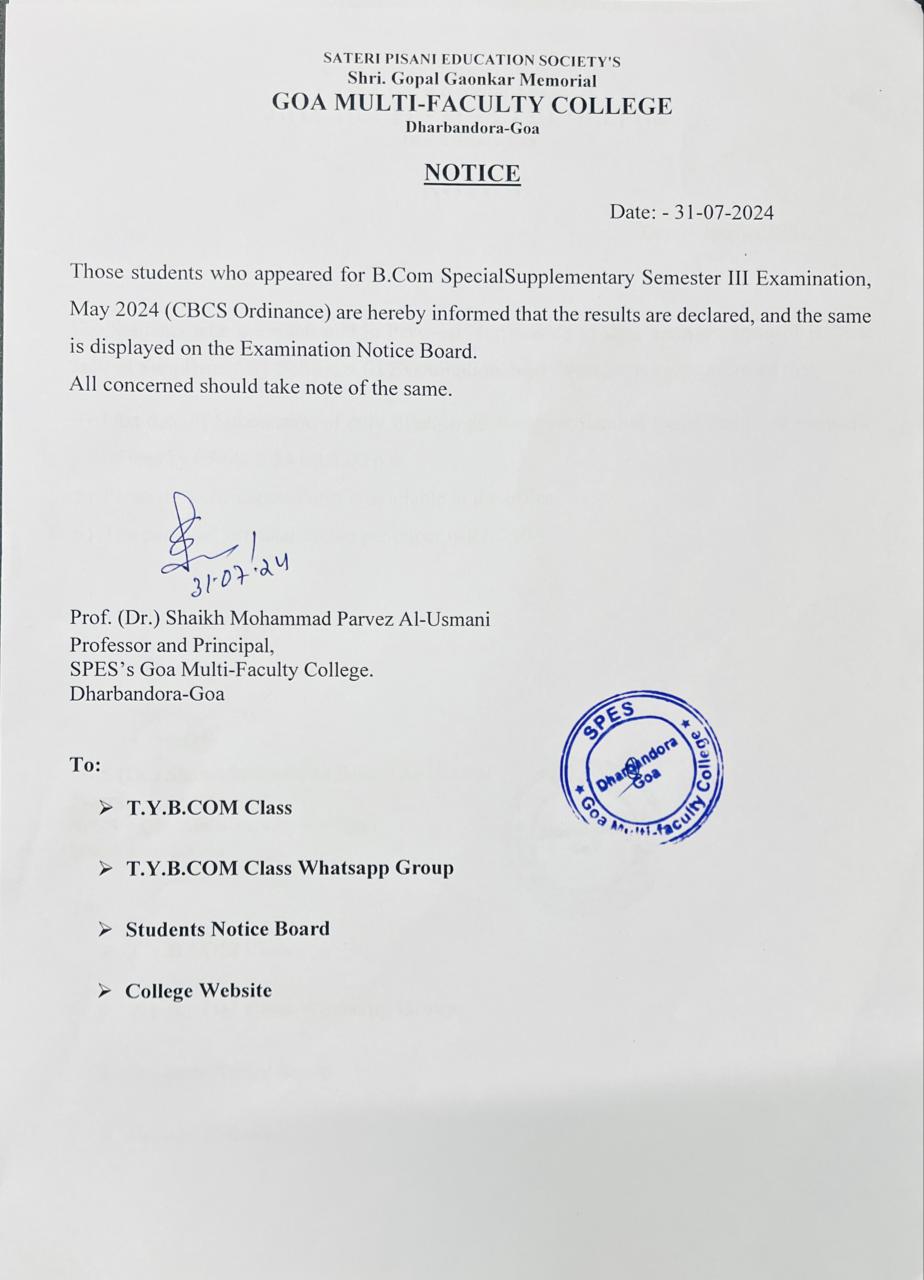 STUDENT NOTICE BOARD – Goa Multi Faculty College