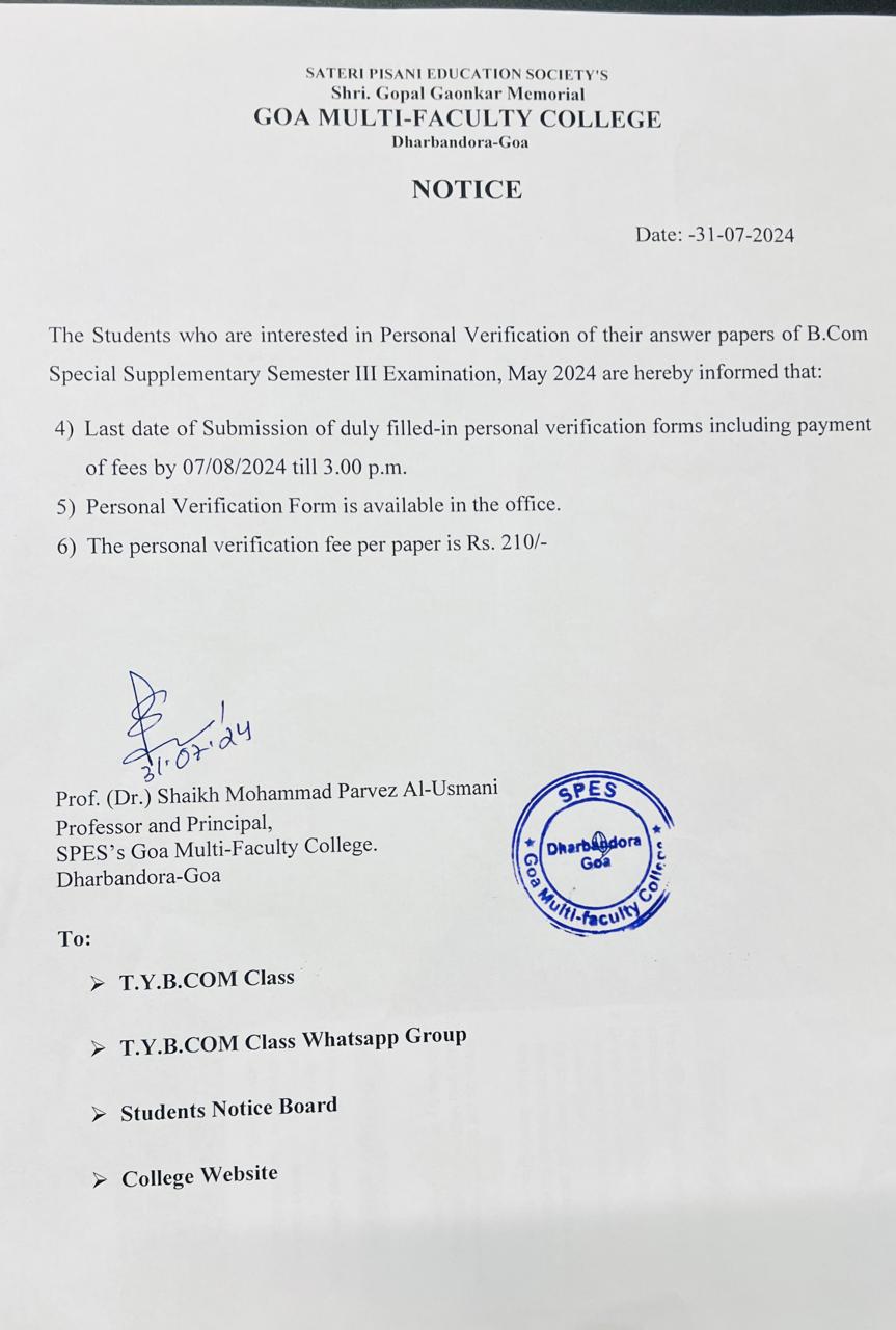 STUDENT NOTICE BOARD – Goa Multi Faculty College