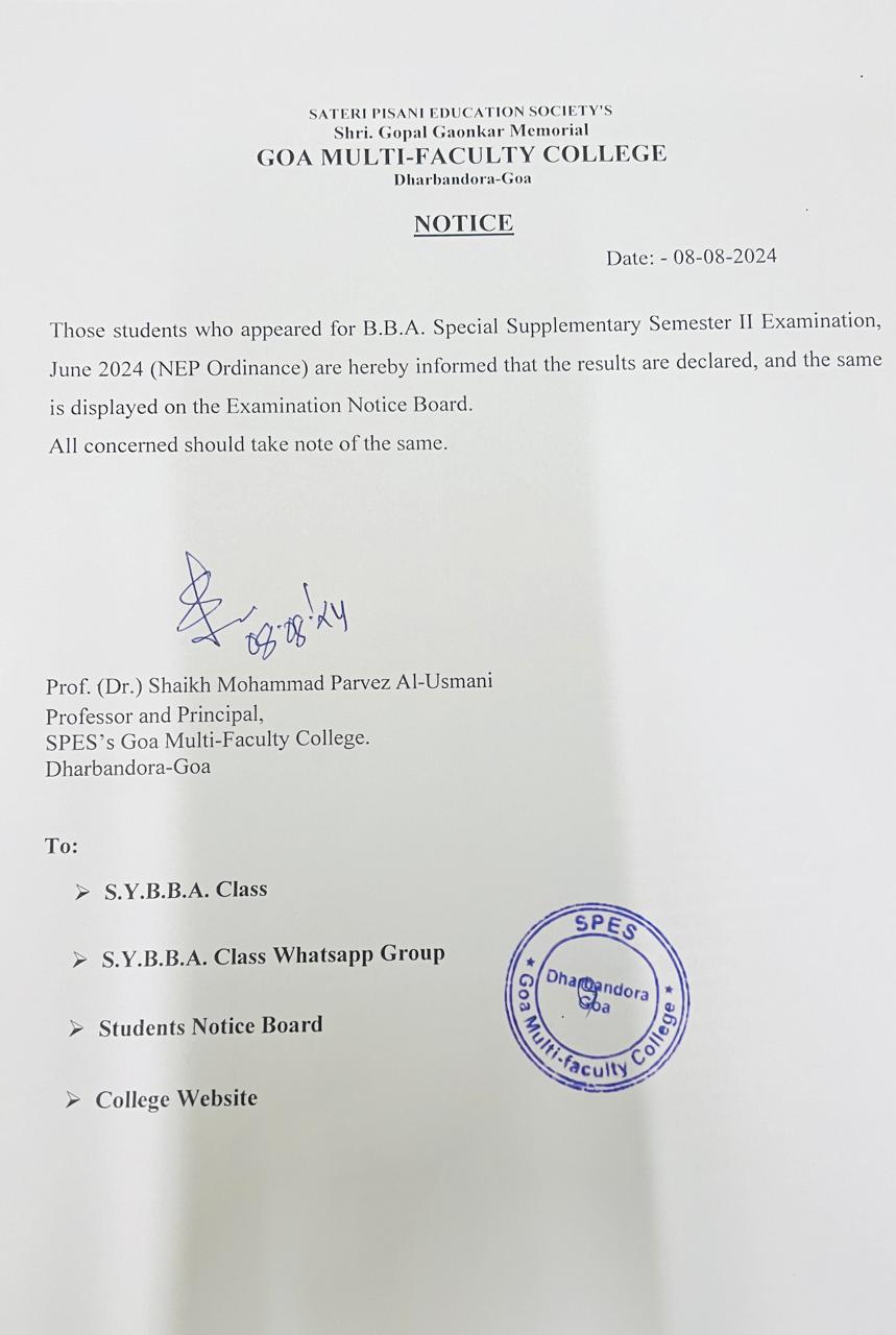 STUDENT NOTICE BOARD – Goa Multi Faculty College