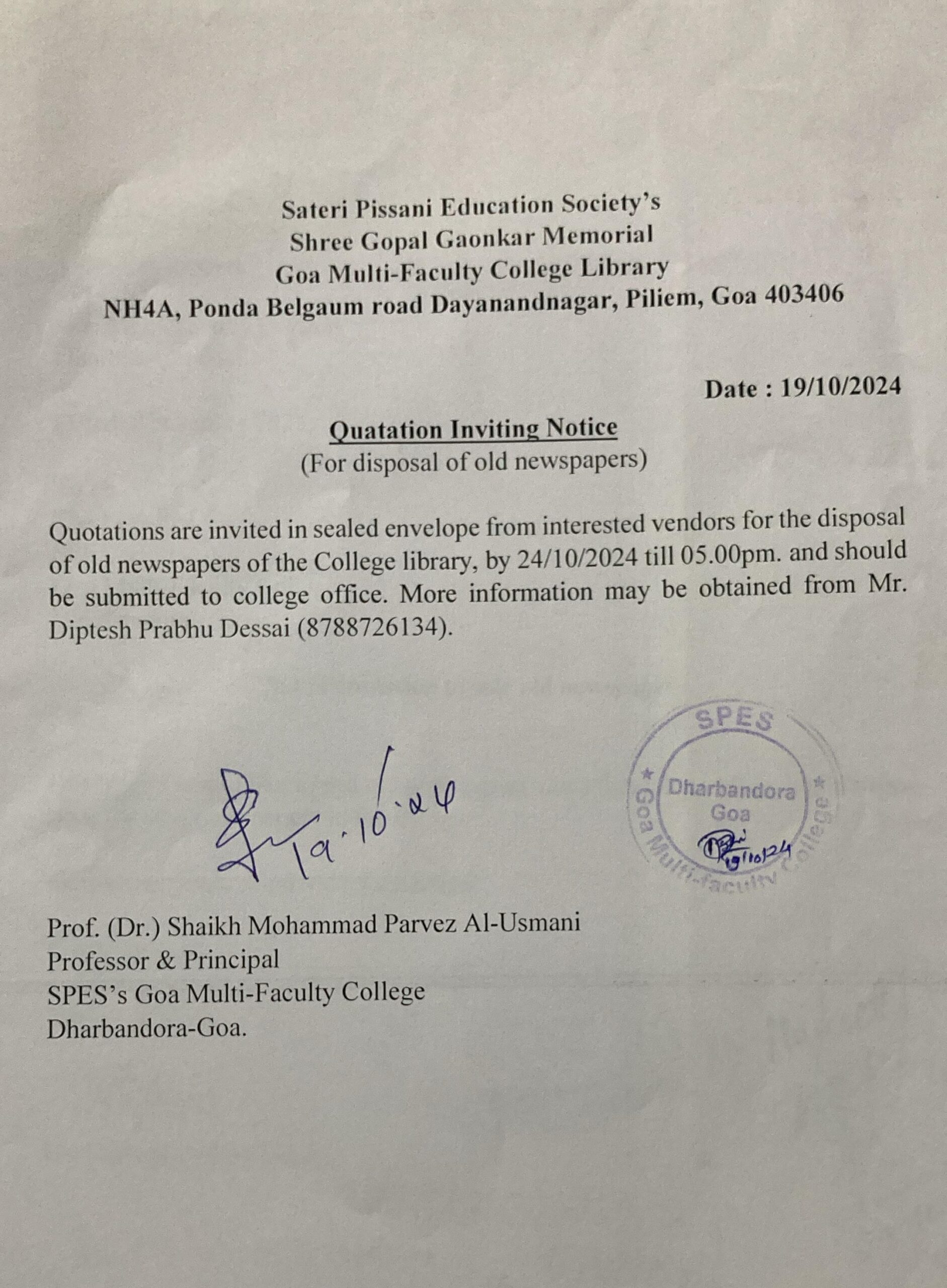 STUDENT NOTICE BOARD – Goa Multi Faculty College